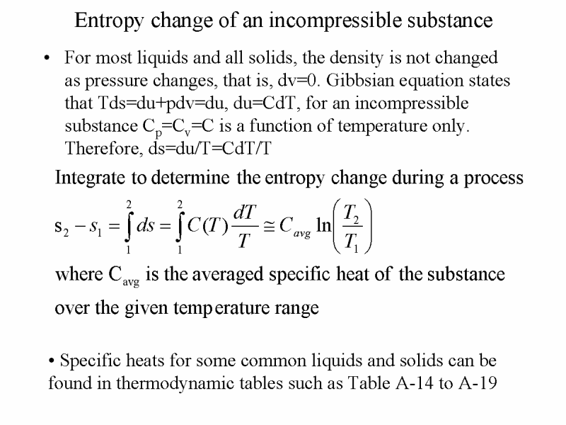 Entropy change of an incompressible substance